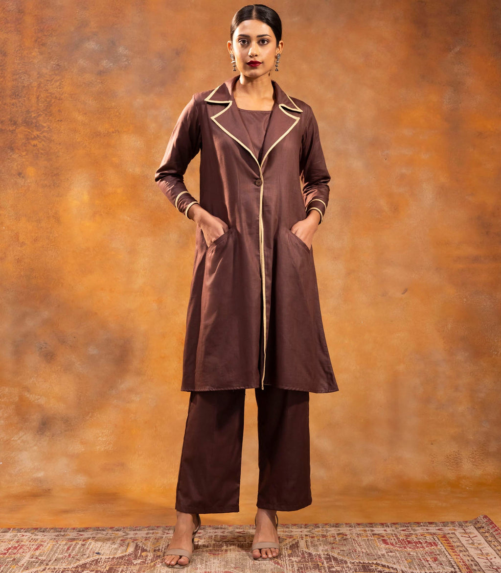 Walnut Brown Linen Jacket Dress – houseofsurkh-UAE
